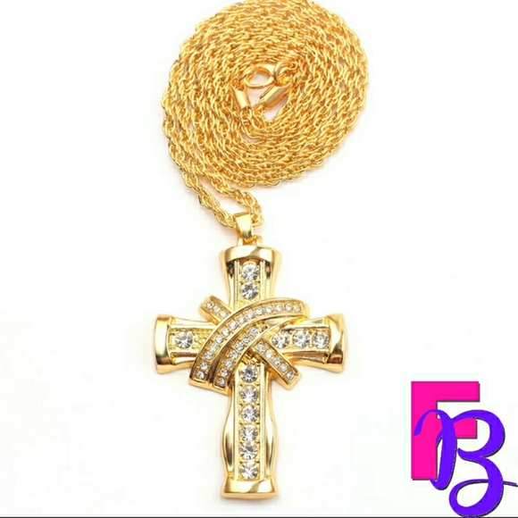 Urban Legend | Accessories | Large 4k Gold Iced Cross Chain | Poshmark